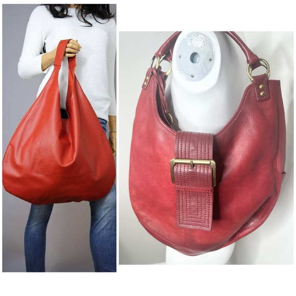 Bags | Ana Red Leather Hobo Bag Preloved | Poshmark